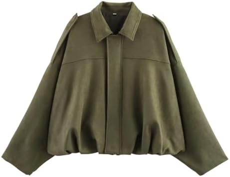 Amazon.com: Faux Suede Bomber Jacket Women Casual Lapel Pilot Cropped ...