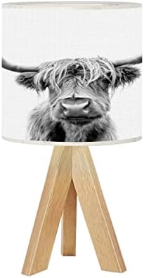 DQWIJAKX91 Tripod Bedside Table Lamp A Highland Cow Scotland Wood Base ...