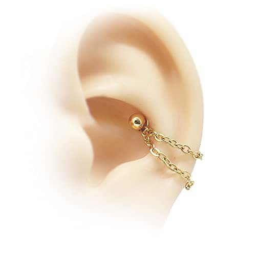 Amazon.com: 16g 14g Conch double chain earring, Rose Gold conch hoop ...