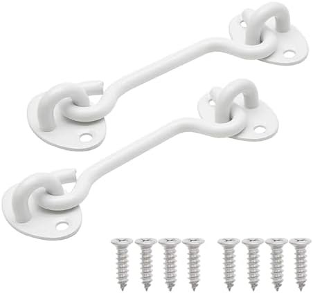 2pcs White Cabin Hooks 4 Inch, Stainless Steel Gate Hook Lock, Solid ...