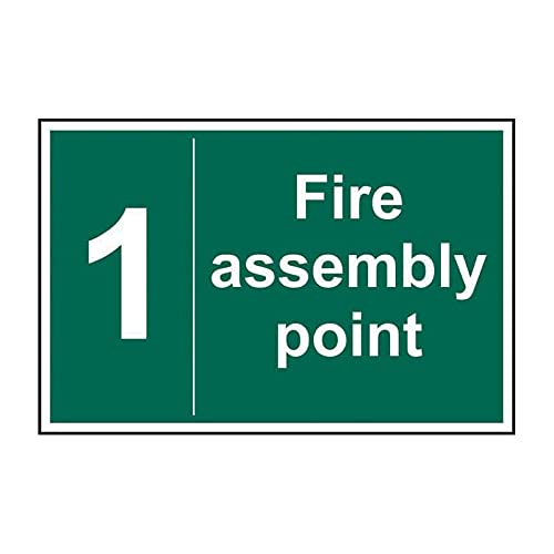 Fire Assembly Point 1 Safety Sign, Self-Adhesive Vinyl, 600mm x 400mm ...