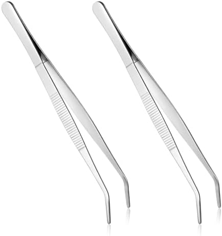 Amazon.com: 2 PCS 8 Inch Stainless Steel Tweezers with Curved Serrated ...