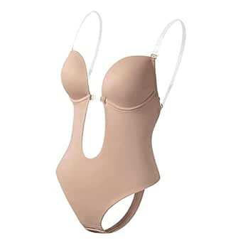 SECRET DESIRE Women Backless Bodysuit Deep V Neck Body Shaper for ...