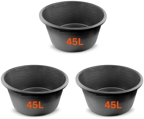 Set of 3 Flexi Tubs 45L Black - Sturdy Heavy Duty Large Plastic Buckets ...