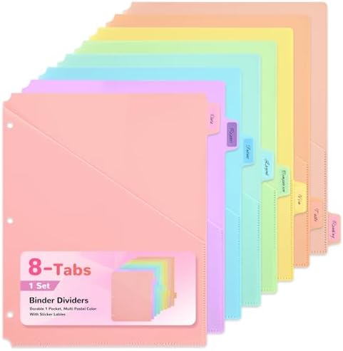 Amazon.com : SUIN 8 Tab Binder Dividers with Pockets - Heavy Duty ...