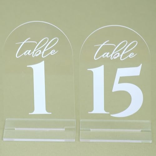 Amazon.com: Clear Wedding Table Numbers w/Stands 1-15, Bold, White ...