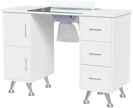 Amazon.com: Paddie Manicure Table for Nail Tech with Drawers, Glass Top ...