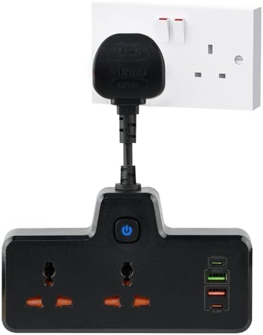 JSVER Double Plug Adapter with 2 USB Charging ports,Multi Sockets Plugs ...