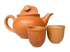 Buy MMB's Premium Clay Tea Kettle Set | Handcrafted Terracotta | 1 Teapot and 2 Cups | Chaai ki ...