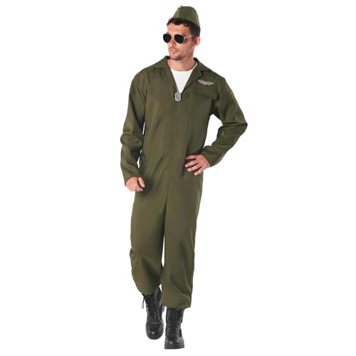 Fun Shack Fighter Pilot Costume Men Aviator Jet Flight Suit Halloween ...