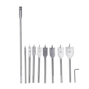 10PCS Wood Drill Bit Set, Spade Drill Bit Sets Paddle Flat Bits with ...