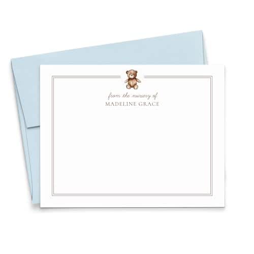Amazon.com: Personalized Baby Note Cards With Envelopes, FLAT Teddy ...