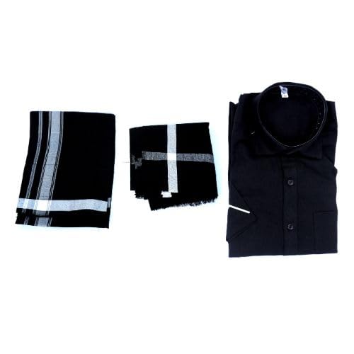 Buy Black, Blue, Cotton dhoti and shirt for men with matching towel for ...