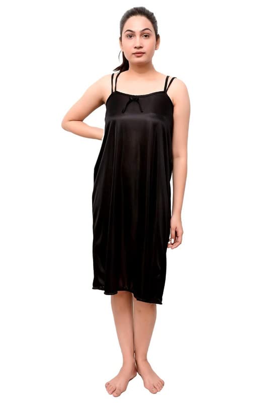Buy Ankona Short Style Nighty in Satin Silk with Double Shoulder Strips ...