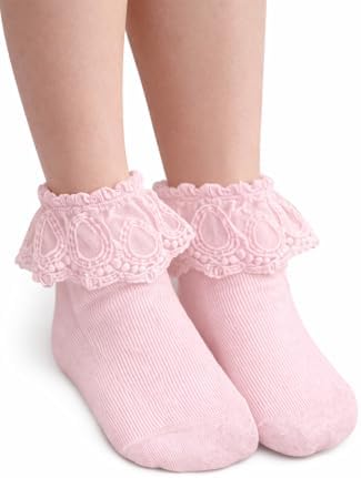 Girls Lace Socks Ruffle Frilly Cotton Anklet Dress Socks for Kids ...
