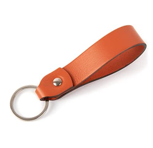 Amazon.com: Burnt orange leather key chain drop shape ring keychain fob ...