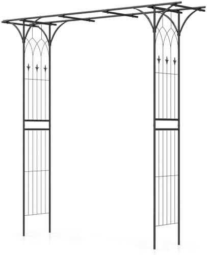 COSTWAY Garden Arch with Metal Frame, High Archway Trellis Pergola ...