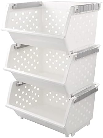 Amazon.com: Nicesh Plastic Stacking Bins, Stackable Storage Basket ...