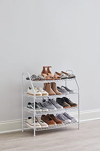 Rubbermaid 4-Tier Wire Shoe Rack, White, Simple Assemble, Storage Shelf ...