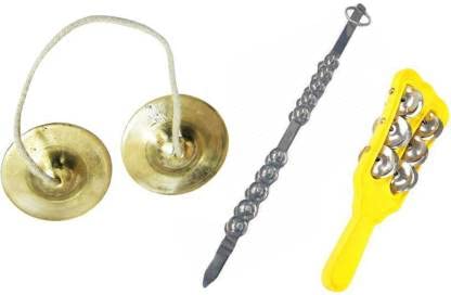 Chimta (34 inch) Manjira (3.5 inch) Brass Plated Manjeera & Hand Cymbal ...