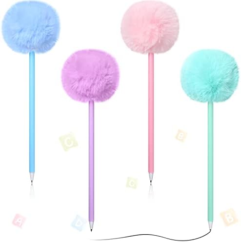 Amazon.com : VOVCIG 4 Pieces Pompom Ballpoint Pen, Cute Pen Fluffy Ball ...