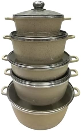 SMTE Non Stick 10 Piece Cookware Pot set - Cream with keychain : Amazon ...