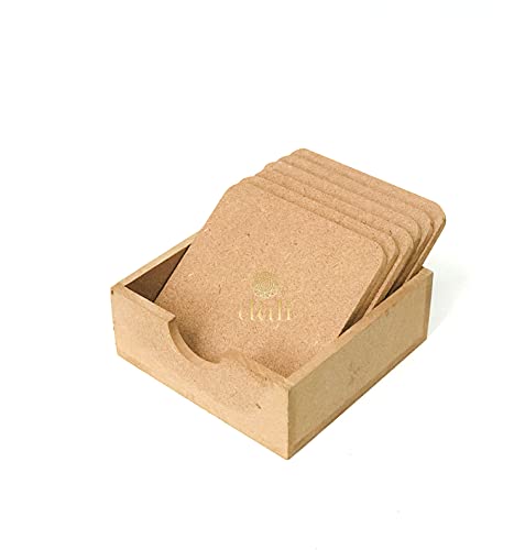 WOODENLAB-MDF DIY Square Coasters with case- MDF Plain Wooden Coasters ...