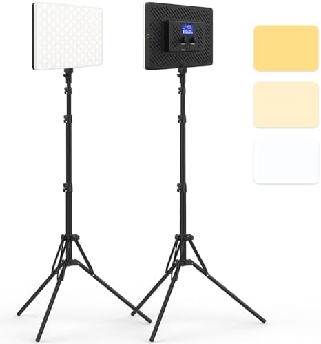 2 Packs LED Video Light with 63" Tripod Stand, QEUOOIY 20W Bi-Color ...