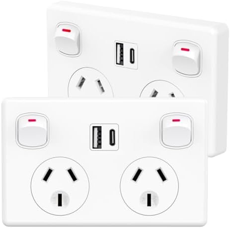 Double Power Point GPO Wall Outlet 10A Charging, 5V 3.6 Amp with USB A ...