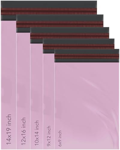 50 Mixed Size Pink Mailing Bags, Self Seal Strong Waterproof Poly ...