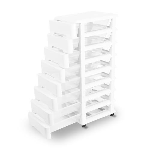 Snapklik.com : OMNISAFE 8 Tier Plastic Drawers, White Storage Cart