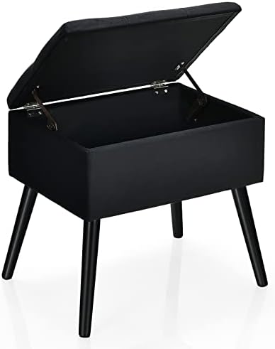 BTFY Grey Velvet Footstool, Silver Storage Dressing Table Stool with ...