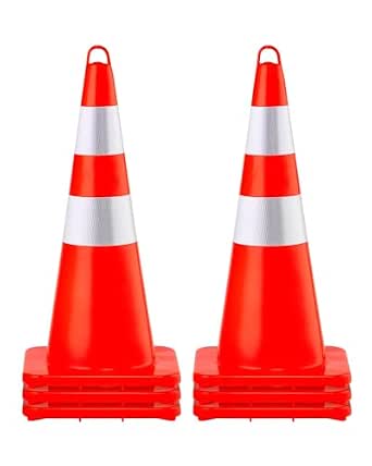 VEVOR Safety Cones, 6 x 28" Traffic Cones, PVC Orange Construction ...
