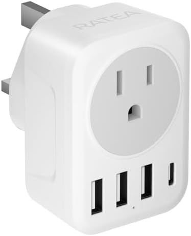 UK Ireland Travel Plug Adapter, RATEA Type G Power Adaptor with 3 USB-A ...