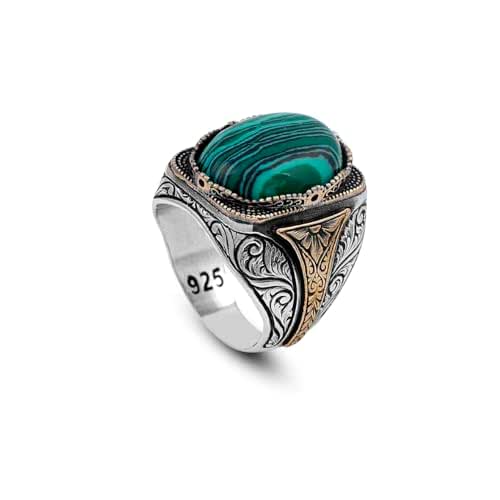Amazon.com: Jewellery Pit - Vintage Handmade 925 Sterling Silver Men's Malachite Ring ...