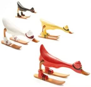 ALFRED Ente / Dekoente auf Ski aus der Wurzel des Bambus 30 cm (rot ...