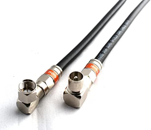 Black RG6 Quad Shield Coax Cable F Male Right Angle to Pal Male Right ...