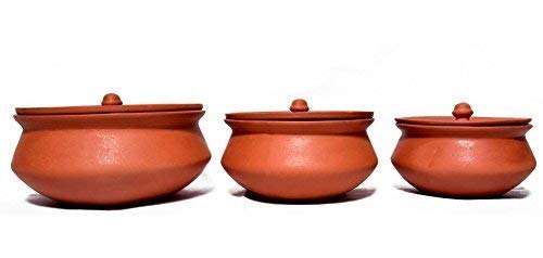 Buy Organic Clay Crafts Clay Dahi Handi/Curd Pot with lid 3 Piece Set ...