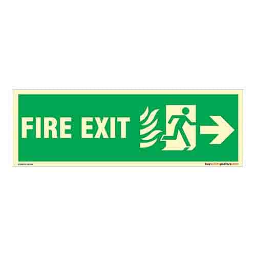 buysafetyposters.com - Right Arrow Fire Exit Direction Glow Sign - Glow ...