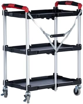 COSTWAY 3 Tiers Folding Tool Trolley, Rolling Metal Service Cart with ...