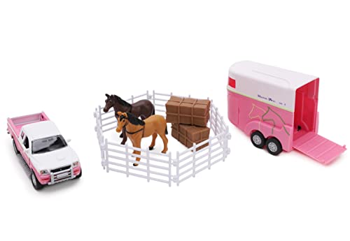 Toyland Pink Truck & Pink Horse Box – Farm Playset 2 Horses, 2 Bales ...