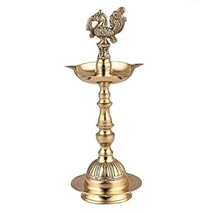 Buy Sukchan Arts Brass Embossed Diya Traditional Peacock Kuthu vilakku ...