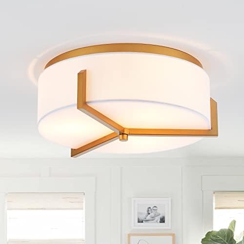 MhyTogn Semi Flush Mount Ceiling Light Fixture, Antique Brass Brush ...