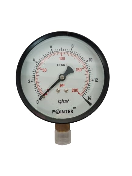 POINTER 4" Dial PRESSURE GUAGE Range 0-14 Kg/Cm2 with Dual Scale of 200 ...