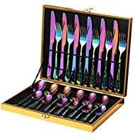 Amazon.com | 24-Piece Rainbow Color Flatware Set, Stainless Steel ...