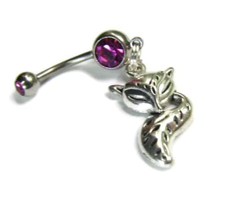 Amazon.com: Silver Fox Belly Ring 14GA Surgical Steel Belly Bar with ...
