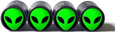 Amazon.com: Alien Face (Green) Tire Valve Caps - Black Aluminum - Set ...