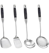 FJNATINH 4 Pieces Wok Spatula and Ladle Ladle Chinese Wok Utensil Set ...