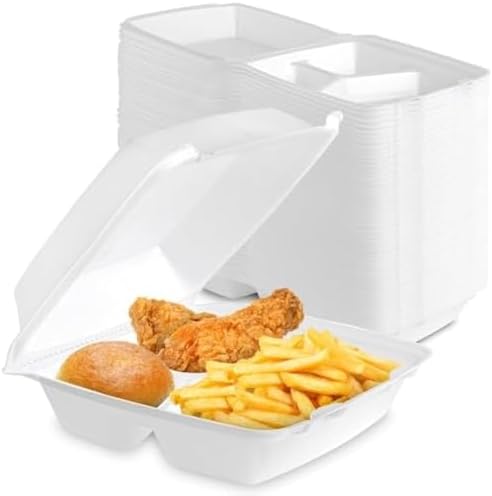 Amazon.com: 8" X 8" 3-Compartment To Go Food Take Out Containers Boxes ...