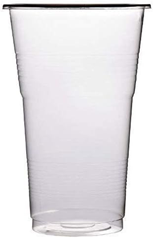 100 x 500ml Pint Plastic Cups with Markings - Strong Disposable Glasses ...